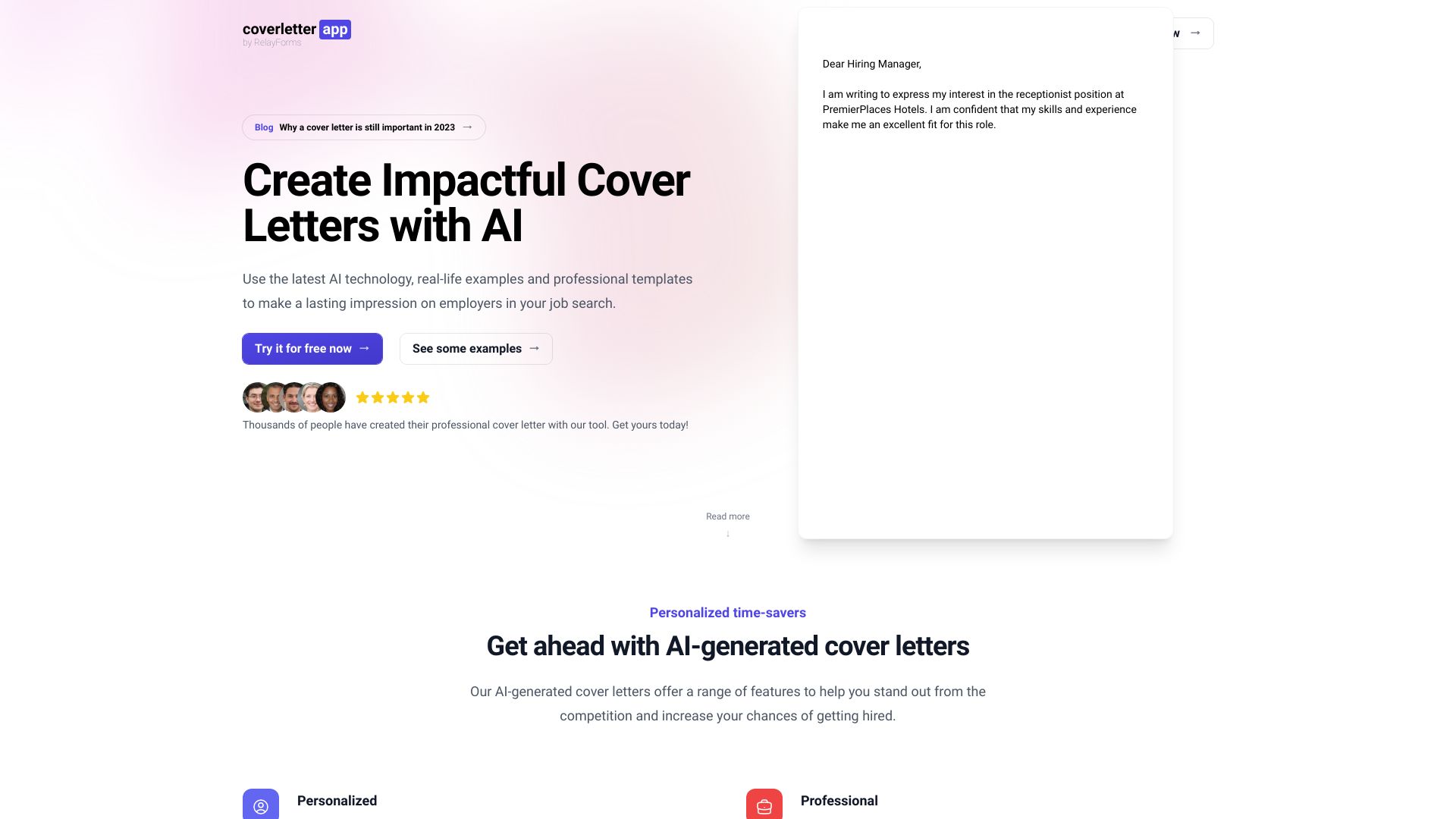 AI Cover Letters, Examples and Templates | coverletter.app: Try Top AI ...